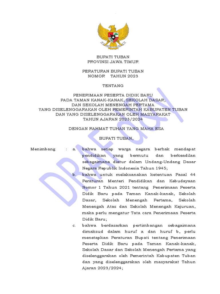 # Draf 1 - Perbup PPDB 2023 | PDF