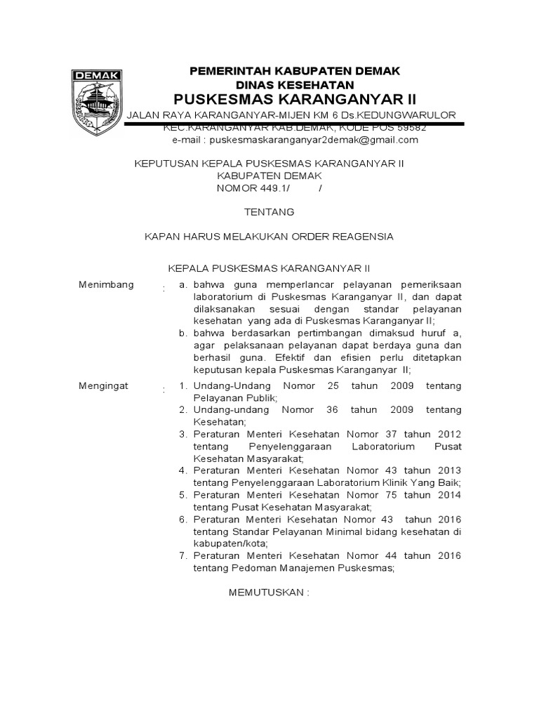 Puskesmas Karanganyar Ii: Pemerintah Kabupaten Demak Dinas Kesehatan | PDF