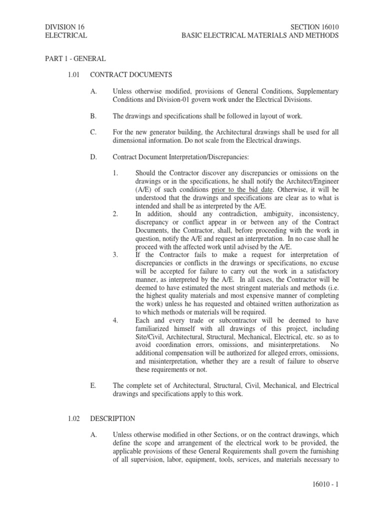 Specs DIV 16 | PDF | Specification (Technical Standard) | Electrical Wiring