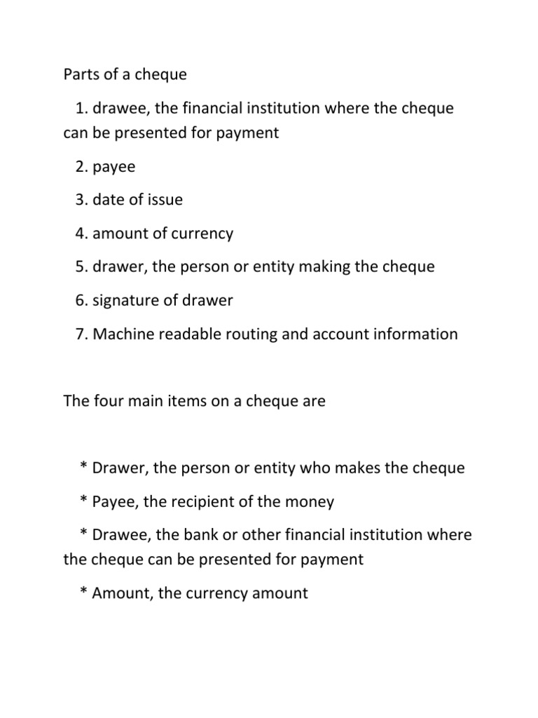 Parts of a Cheque | Cheque | Financial Services