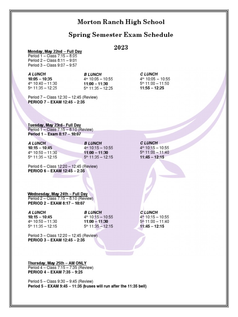 Spring Semester 2023 Exam Schedule Updated | PDF