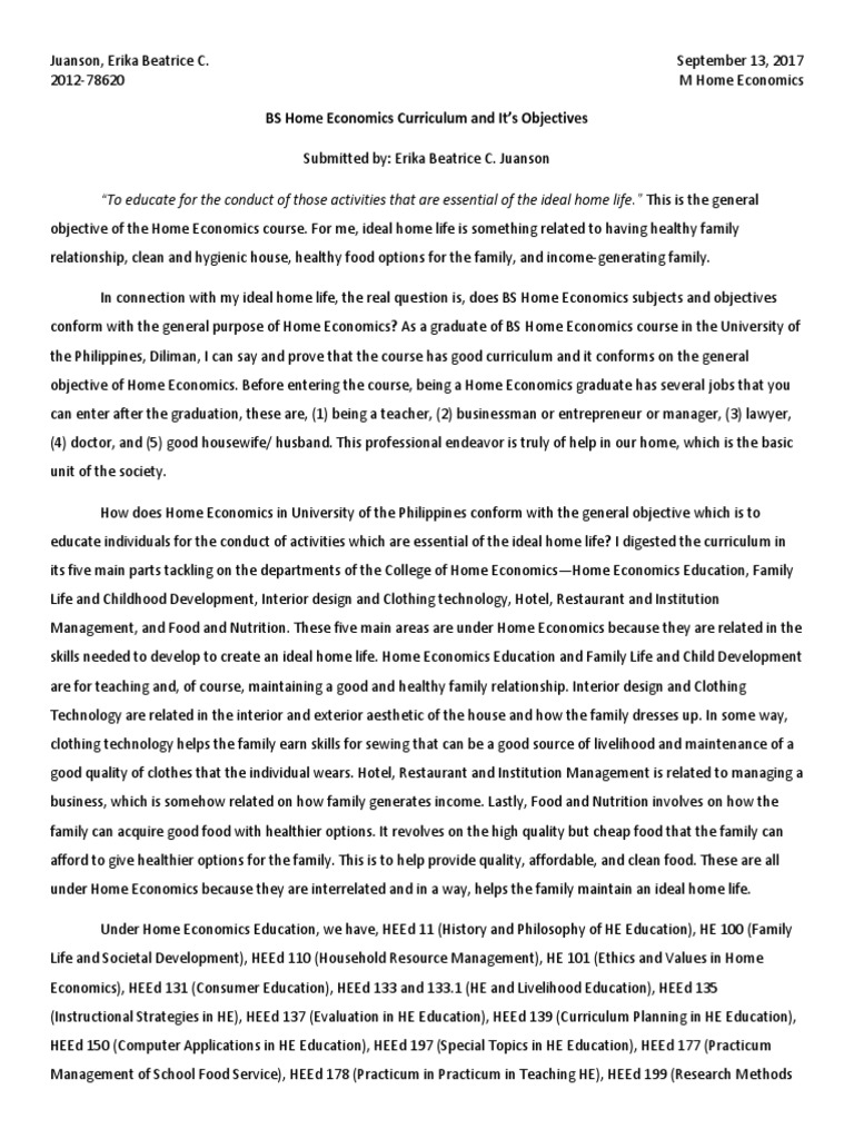 BS Home Economics Curriculum | PDF | Home Economics | Economics