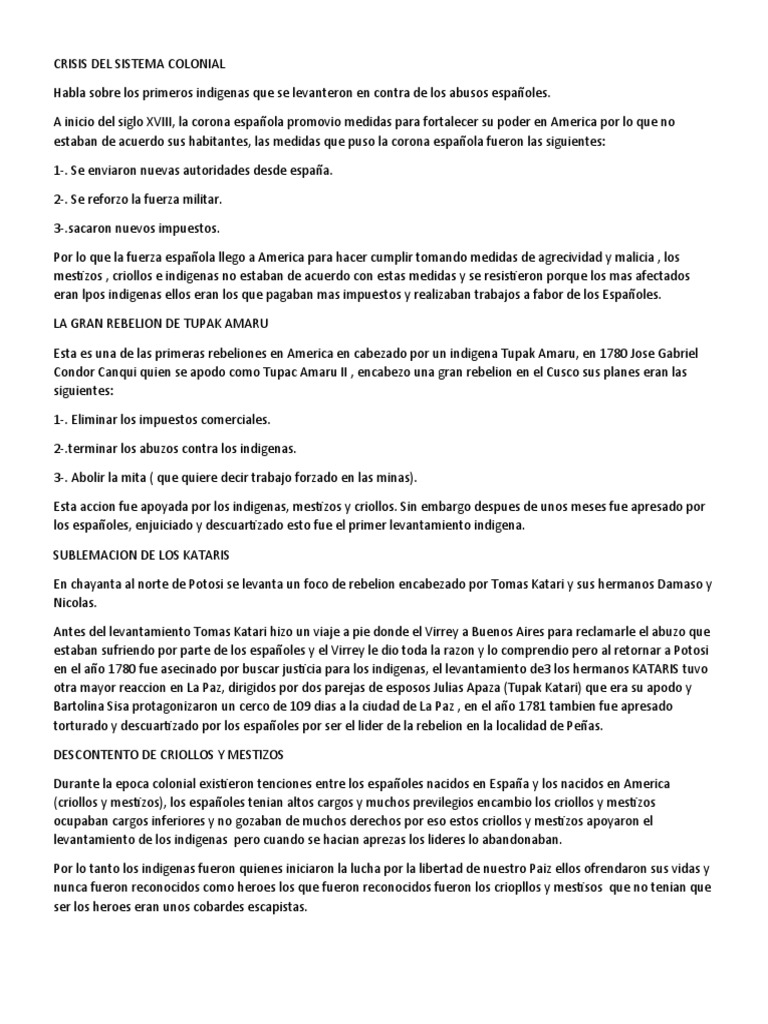 Crisis Del Sistema Colonial | PDF | America latina | América del Sur