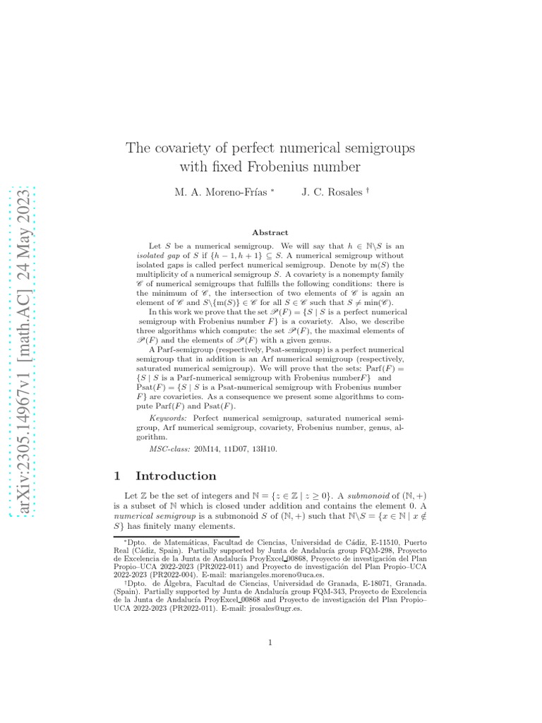 The Covariety of Perfect Numerical Semigroups With Fixed Frobenius Number | PDF | Vertex (Graph ...