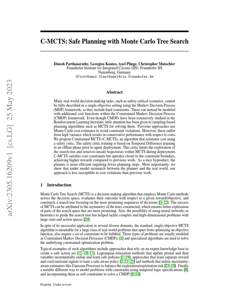 C-MCTS: Safe Planning With Monte Carlo Tree Search: Preprint. Under ...