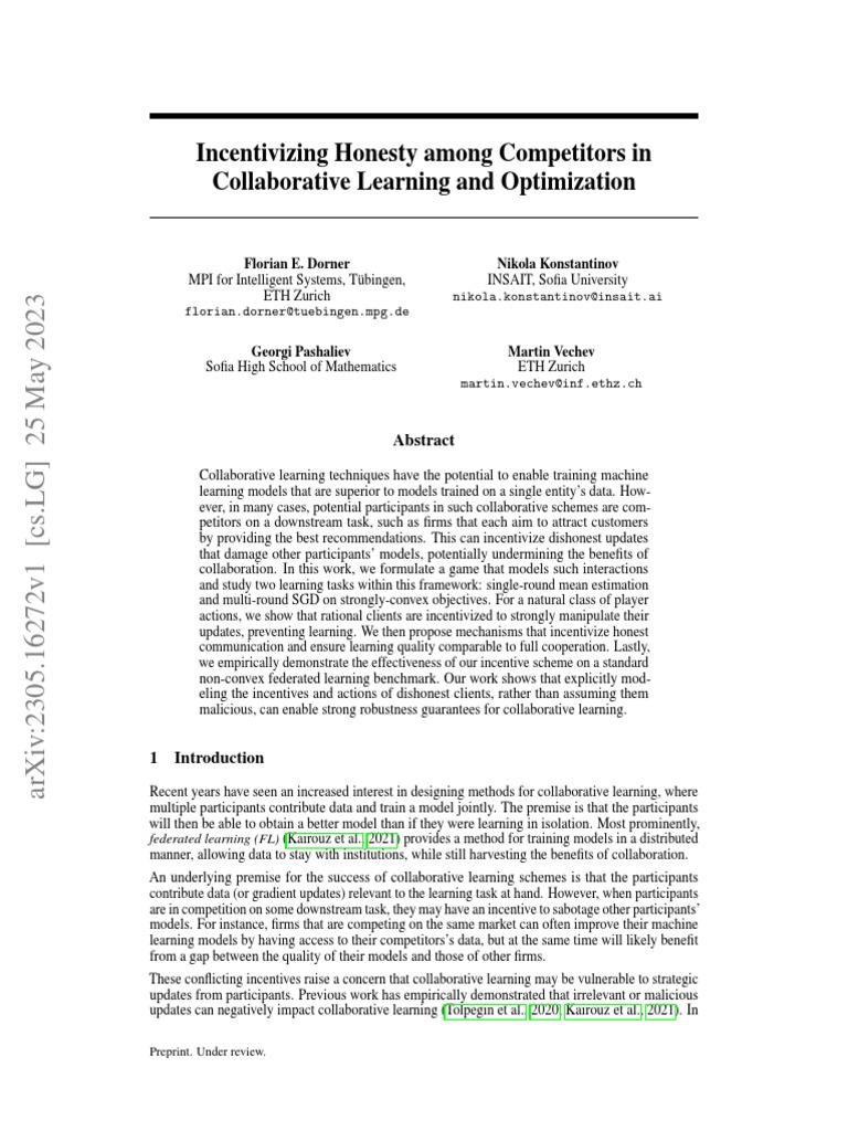 Incentivizing Honesty Among Competitors in Collaborative Learning and Optimization | PDF ...
