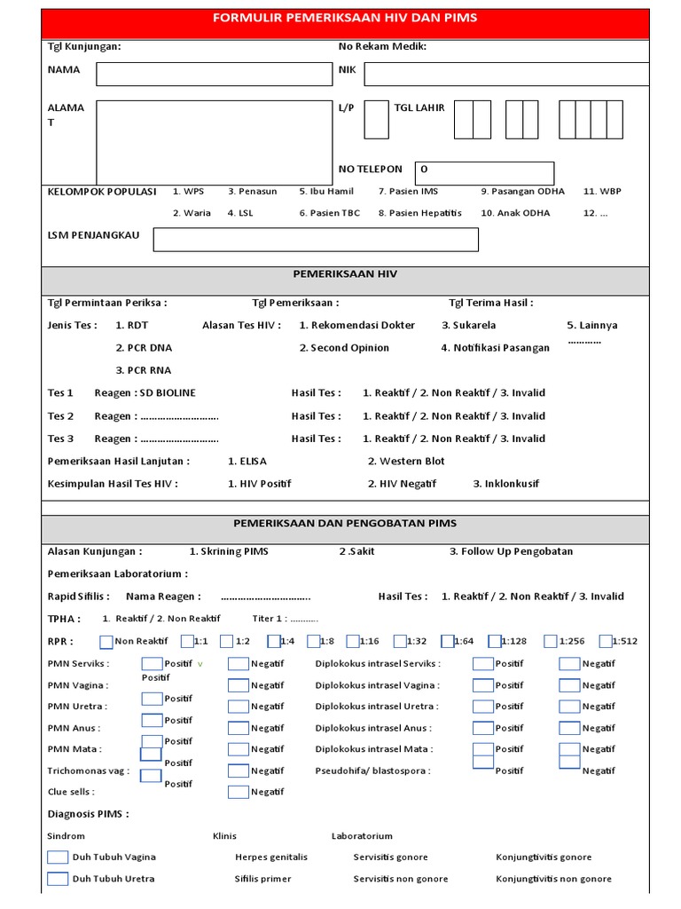 Formulir - Pemeriksaan HIV Dan PIMS 2102020 (Final) | PDF | Sains & Matematika