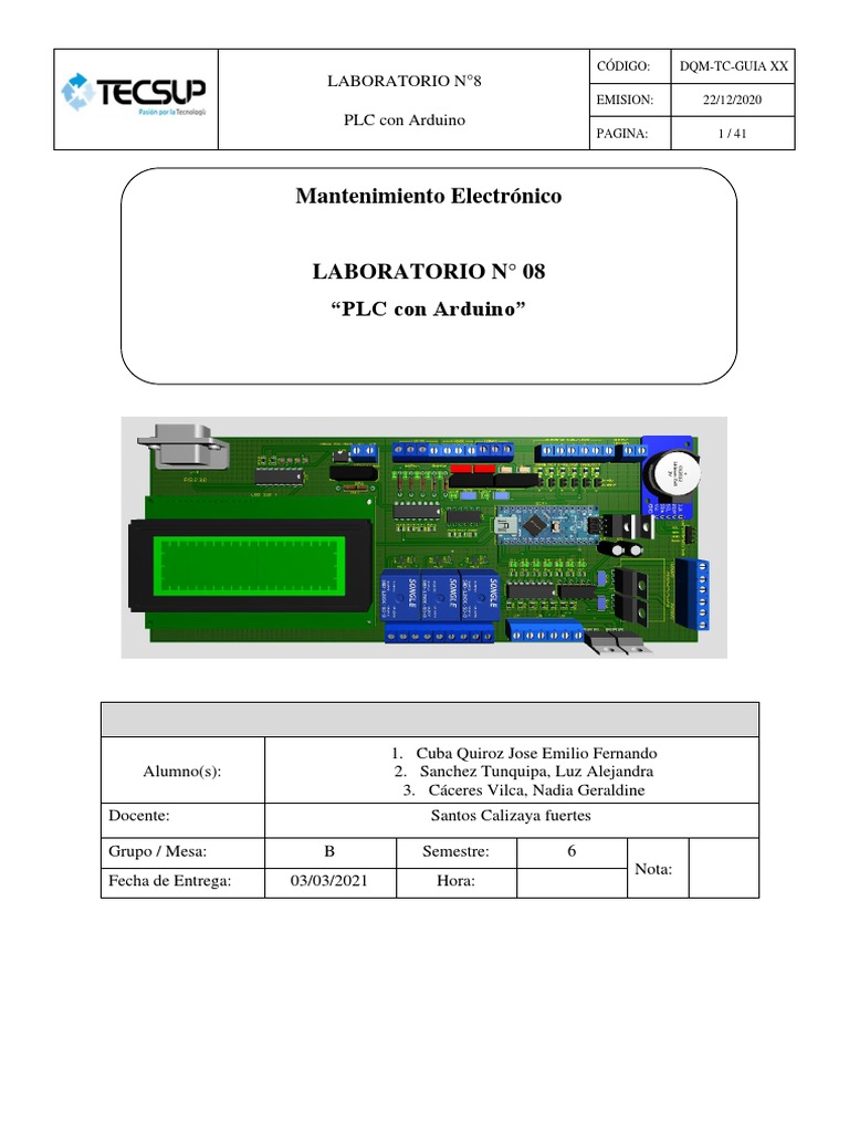 Laboratorio N°8 | PDF | Controlador lógico programable | Arduino