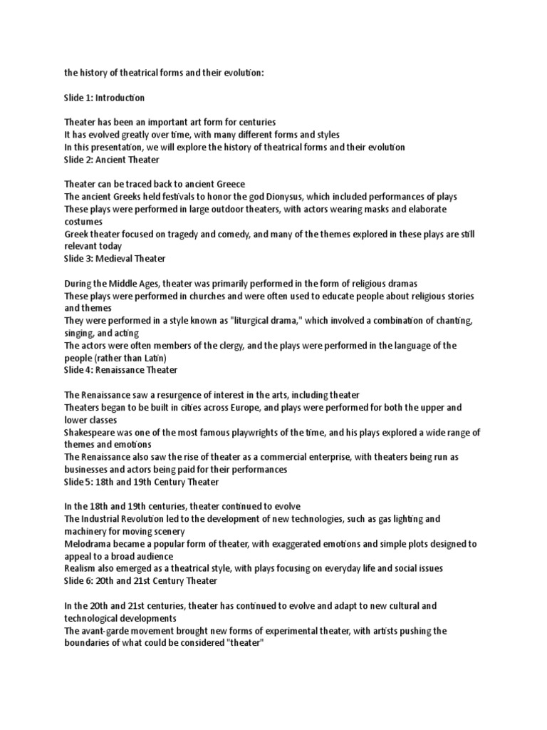 The History of Theatrical Forms and Their Evolution | PDF | Theatre ...