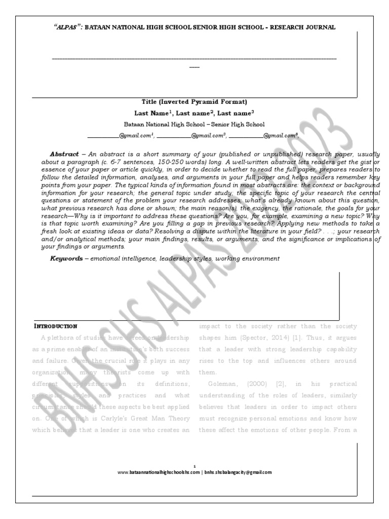 Bnhs Shs Alpas Sample 2022 2023 | PDF | Leadership | Methodology