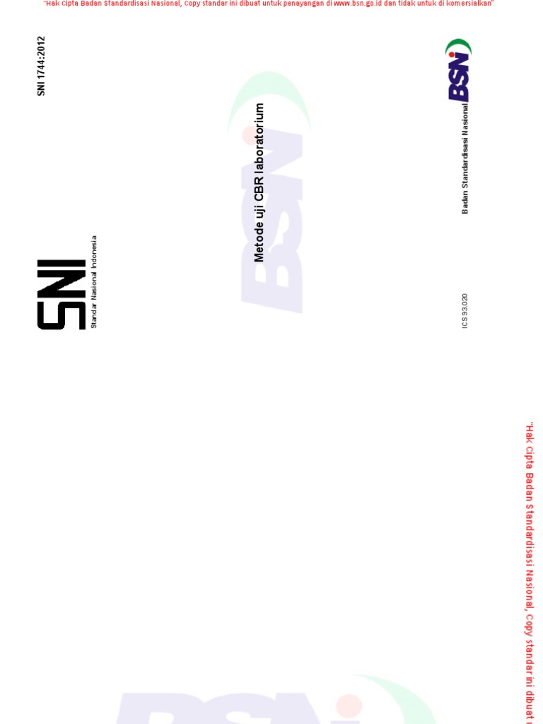 Sni 1744 2012 Metode Uji CBR Laboratorium | PDF