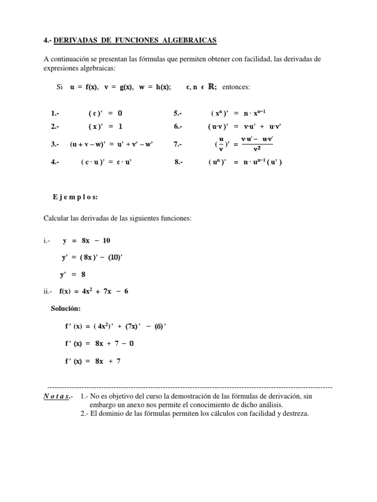 Derivadas Alg | PDF | Matemáticas | Análisis matemático