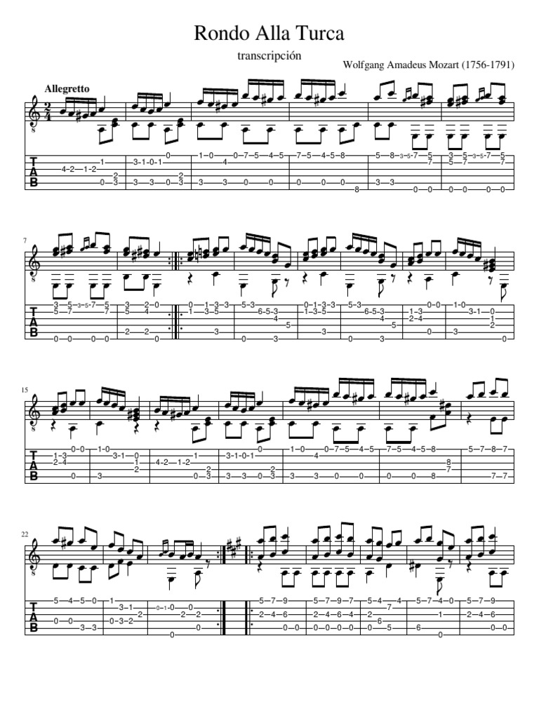 Rondo Alla Turca - Guitarra | PDF | Composiciones Musicales | Piano