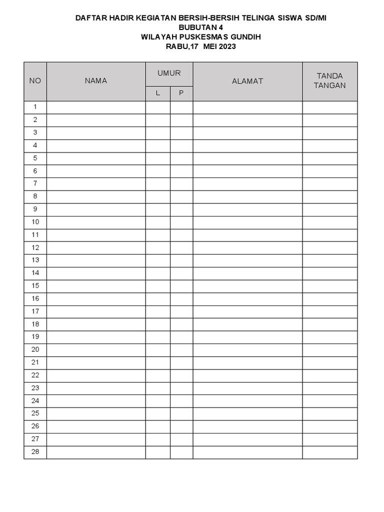 Contoh - Daftar Hadir Kegiatan BBT 2023 | PDF