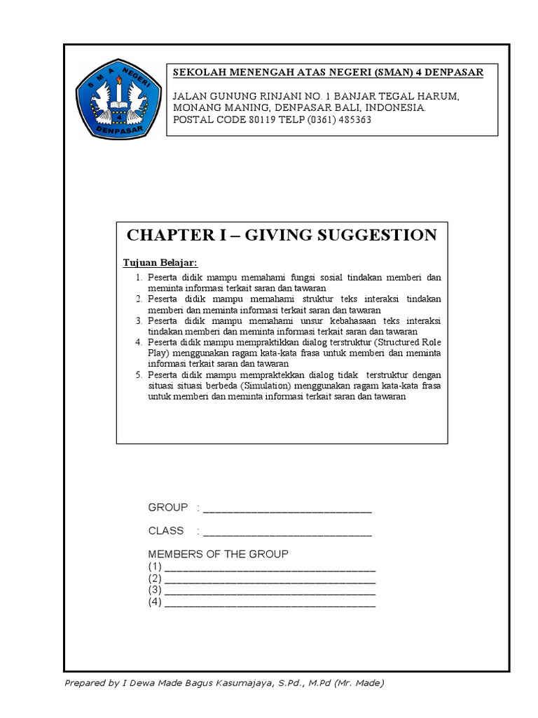 Chapter 1 - Giving Suggestion | PDF | Cognitive Science | Linguistics