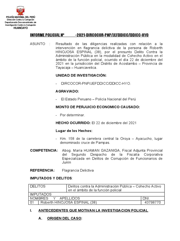 Informe Caso Acostambo-Hinojosa Espinal-Escuela | PDF | Fiscal | Policía