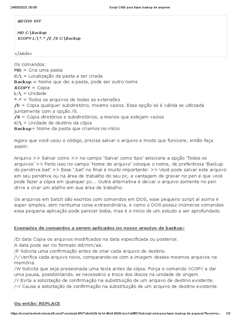 Script CMD para Backup de Arquivos | PDF | Cópia de segurança ...