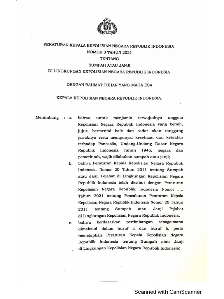 Perkap Nomor 3 Tahun 2021 | PDF