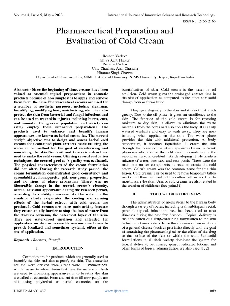 Herbal Cold Cream Formulation Study | PDF | Epidermis