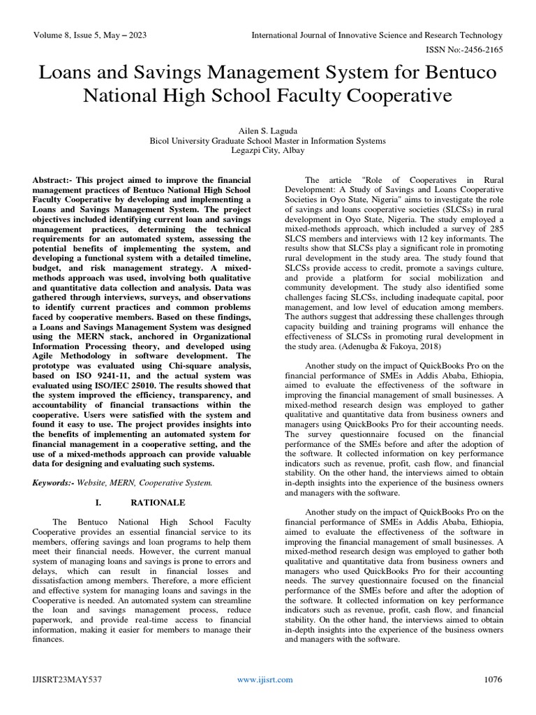 Loans and Savings Management System For Bentuco National High School Faculty Cooperative ...