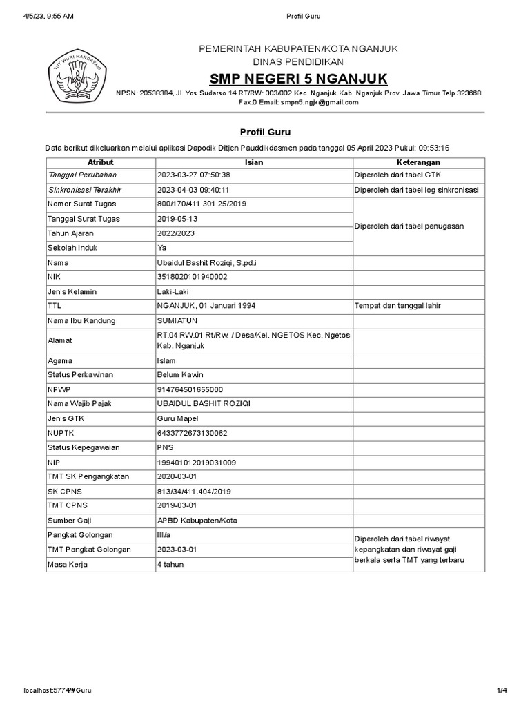 Profil Guru - Ubaid 2023 | PDF