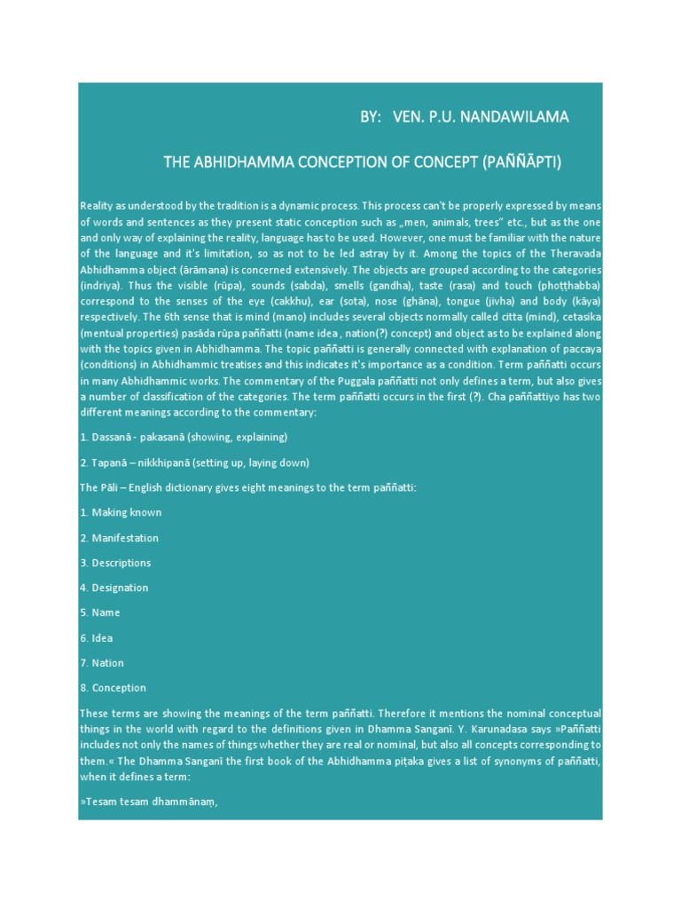 Abhidhamma Concept of Paññāpti Explained | PDF | Cognitive Science ...
