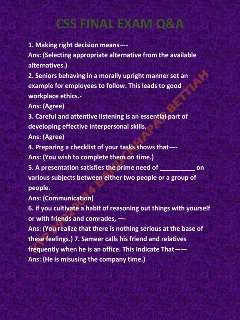 CSS FINAL EXAM Q&A (BTH) (2) Ttege | PDF | Behavioural Sciences ...