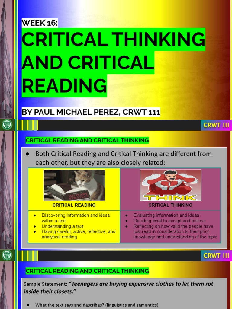 Critical Reading vs. Critical Thinking | PDF | Critical Thinking | Thought