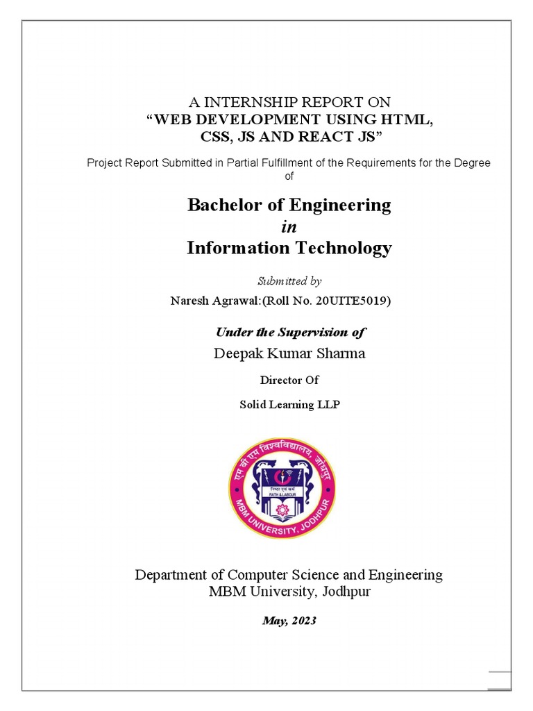 3rd Year Internship Report | PDF | Html Element | Html