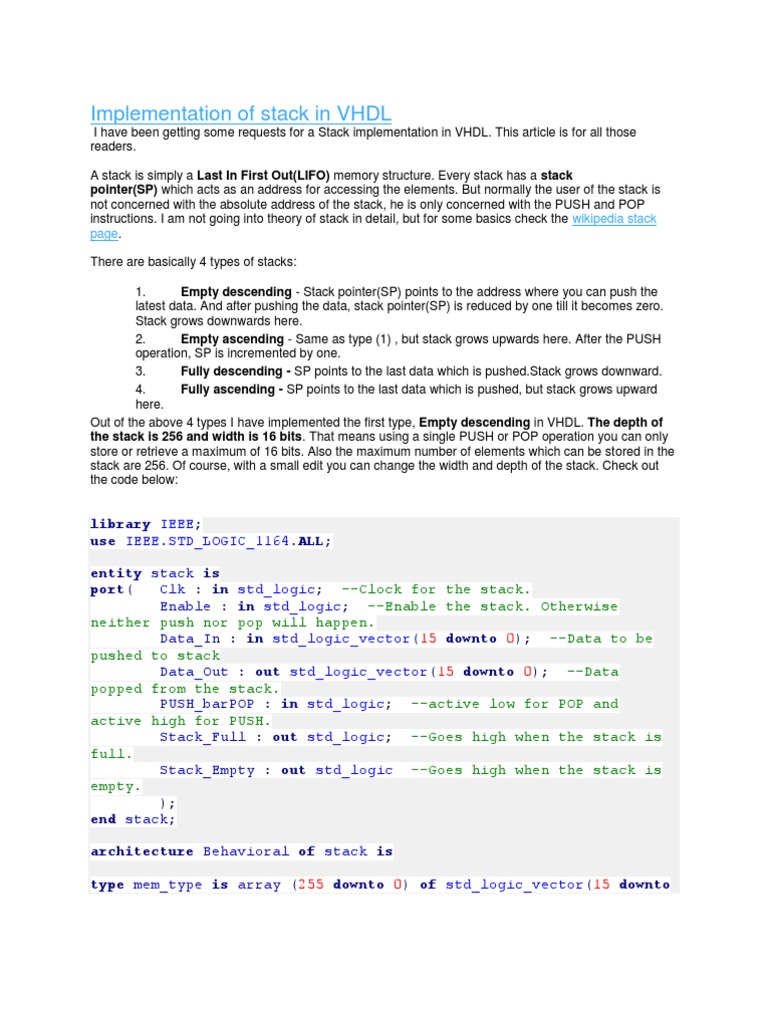 Implementation of Stack in VHDL | Download Free PDF | Pointer (Computer Programming) | Areas Of ...