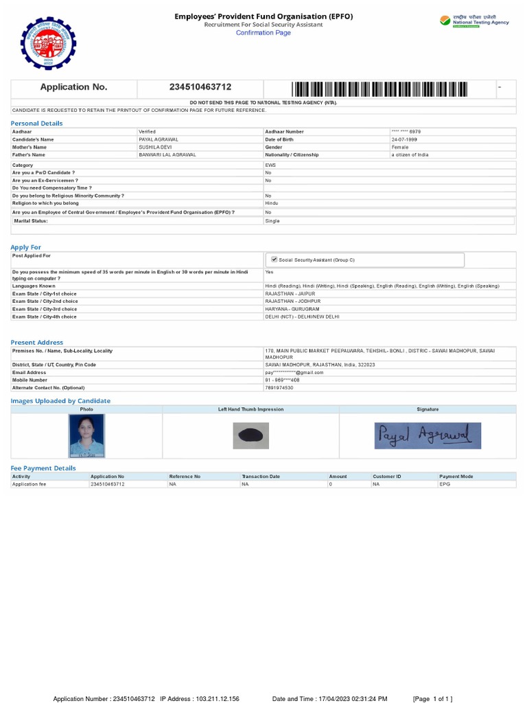 Application Registration Details | PDF