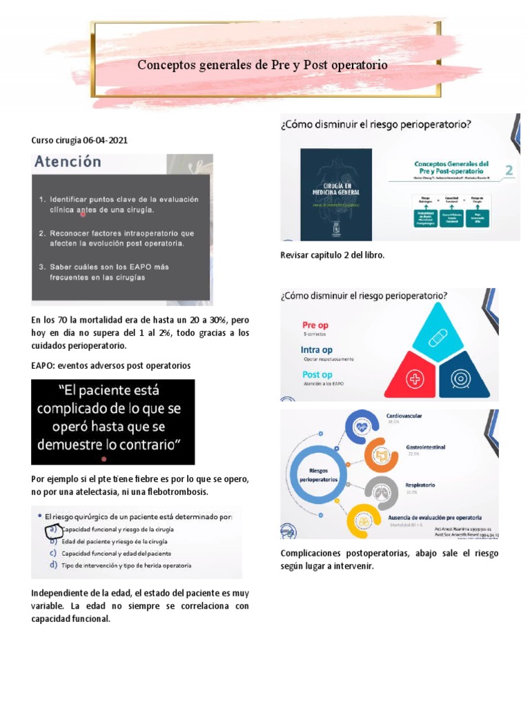 Conceptos Generales De Pre Y Post Operatorio Pdf Enfermedades Y