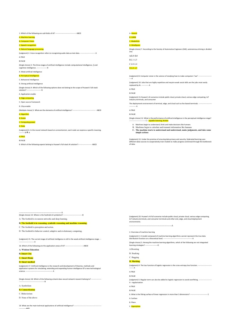 HCIA-AI Exercises | PDF | Artificial Neural Network | Deep Learning HCIA-AI Exercises | PDF | Artificial Neural Network | Deep Learning