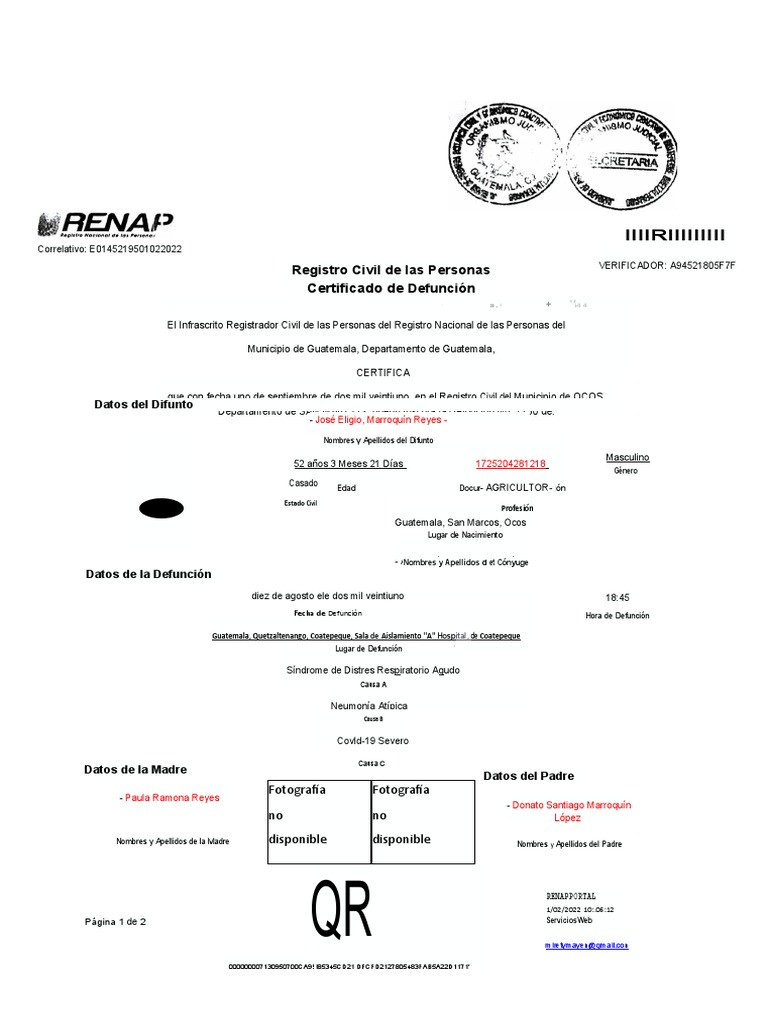 Certificado de Defunción de José Eligio | PDF | Justicia | Crimen y ...
