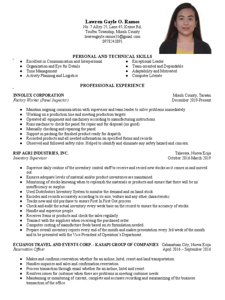Copy of RESUME-Lawren Gayle O. Ramos | PDF | Inventory | Business Economics