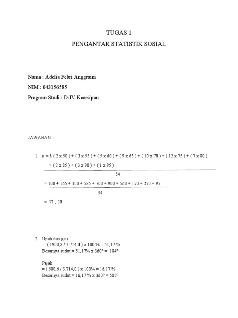 Tugas 1 Pengantar Statistik Sosial | PDF
