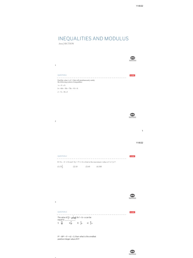 Inequalities and Modulus | Download Free PDF | Equations | Inequality (Mathematics)