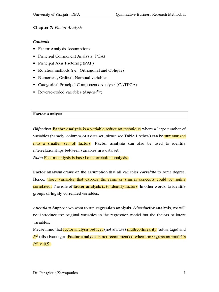 Chapter 7 - Factor Analysis | PDF | Factor Analysis | Principal Component Analysis