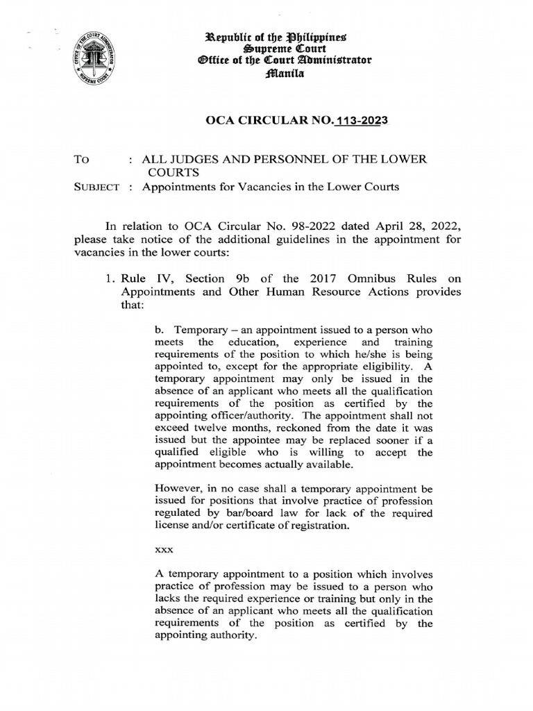 OCA Circular No. 113-2023 | PDF | Judiciaries | Business