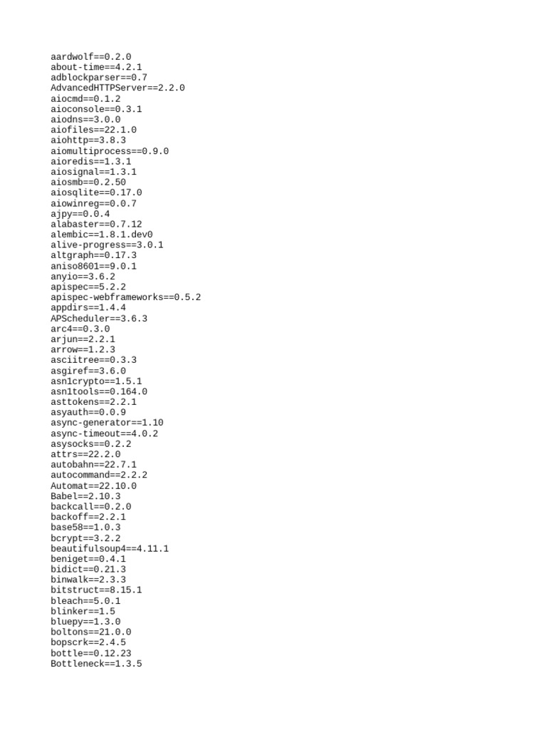 Python Package Versions List | PDF