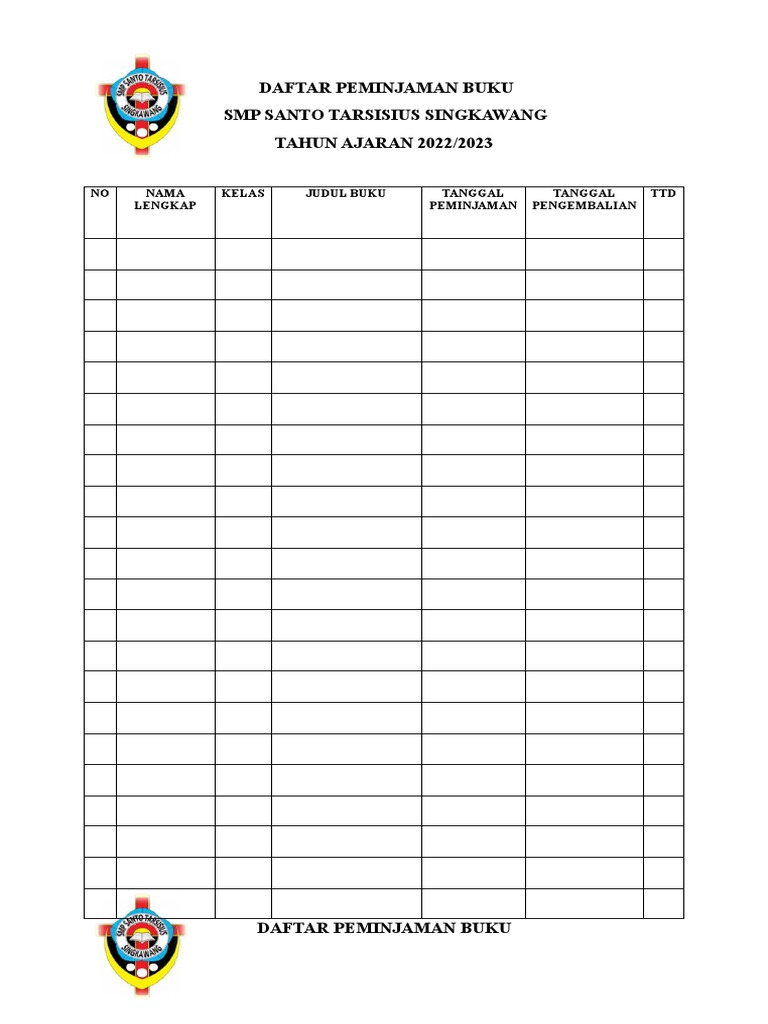 List Peminjaman Buku 2023 Print | PDF