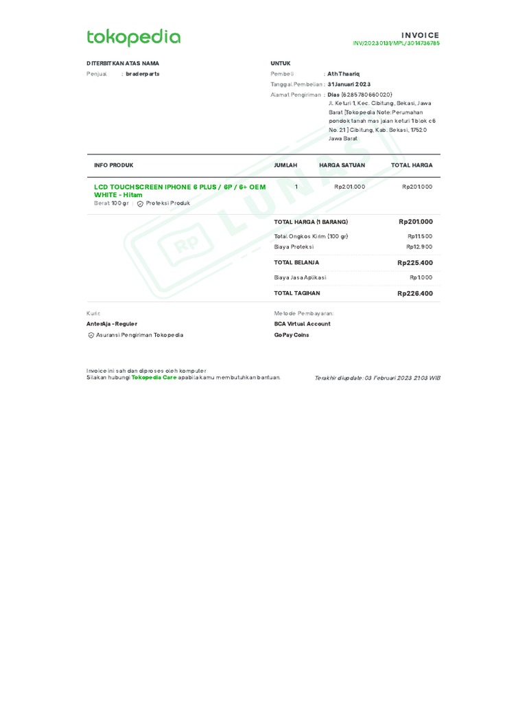 Invoice _ Tokopedia1 | PDF