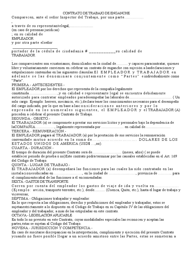 Contrato de Trabajo de Enganche | PDF | Gobierno | Justicia