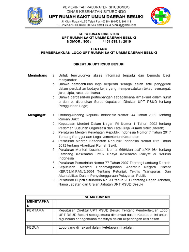 Pemberlakuan Logo RSUD Besuki | PDF | Kesehatan Holistik