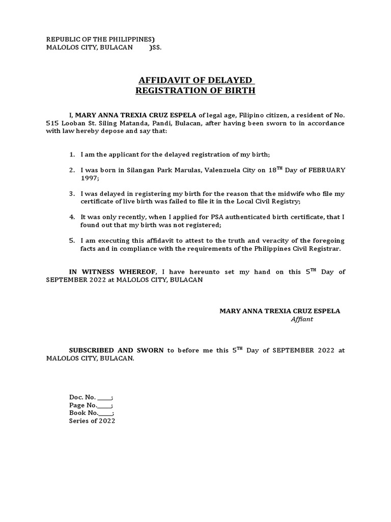 Affidavit of Delayed Registration of Birth | PDF