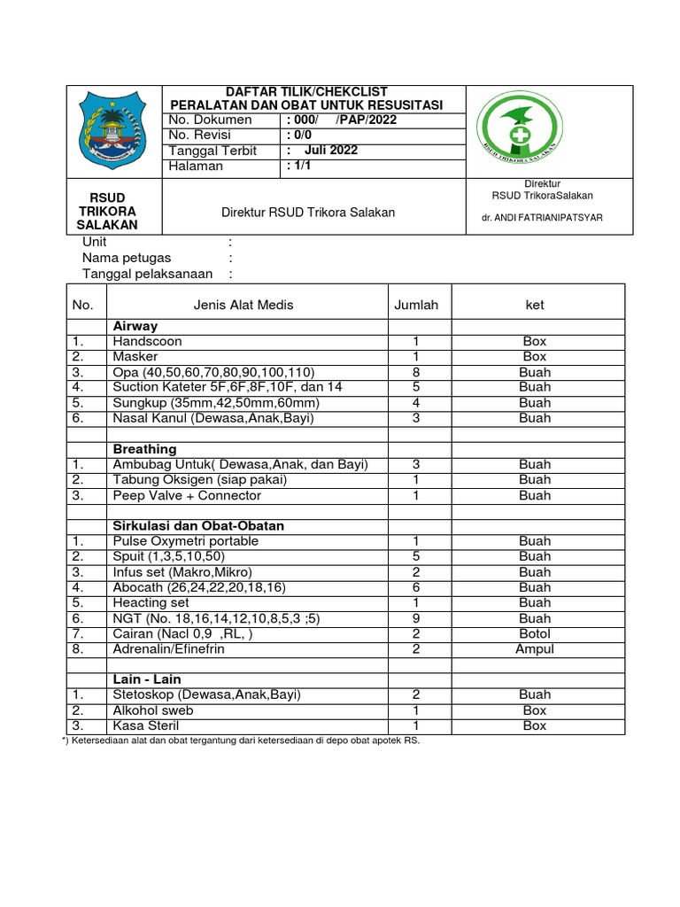 Daftar Tilik Resusitasi | PDF
