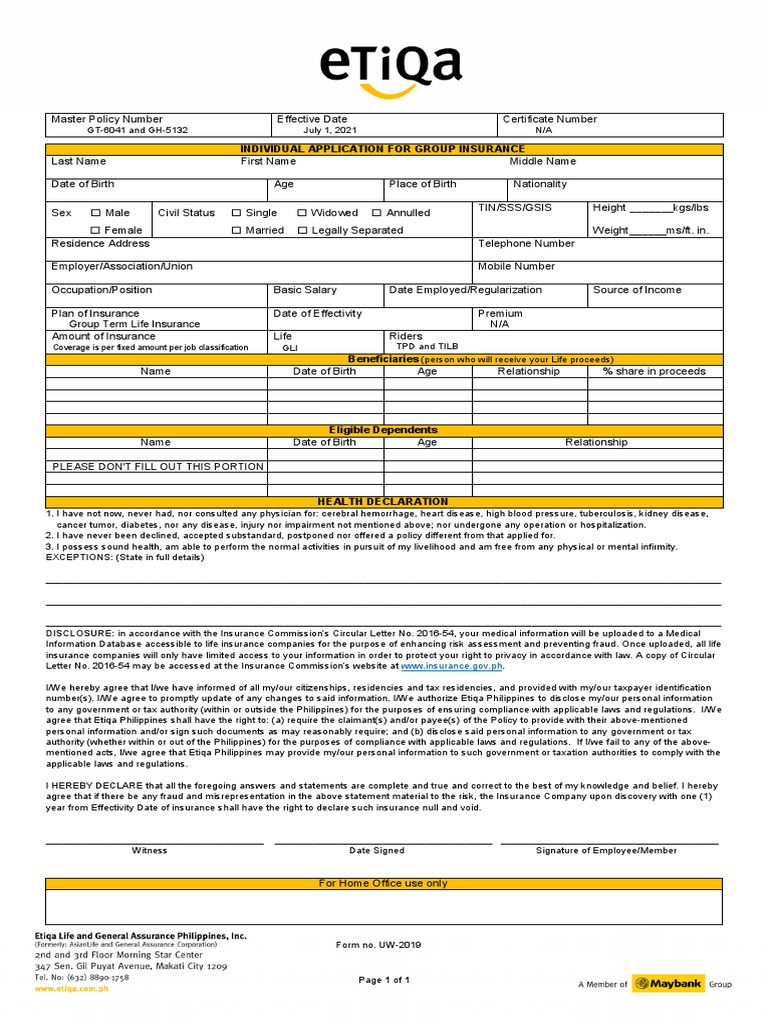 Hitachi Solutions - ETIQA - Application Form | Download Free PDF ...