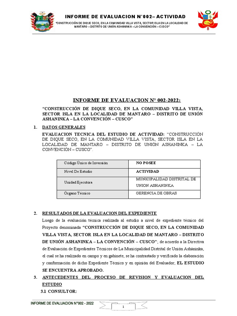Informe de Evaluacion Mantaro - Aprobacion | PDF | Presupuesto