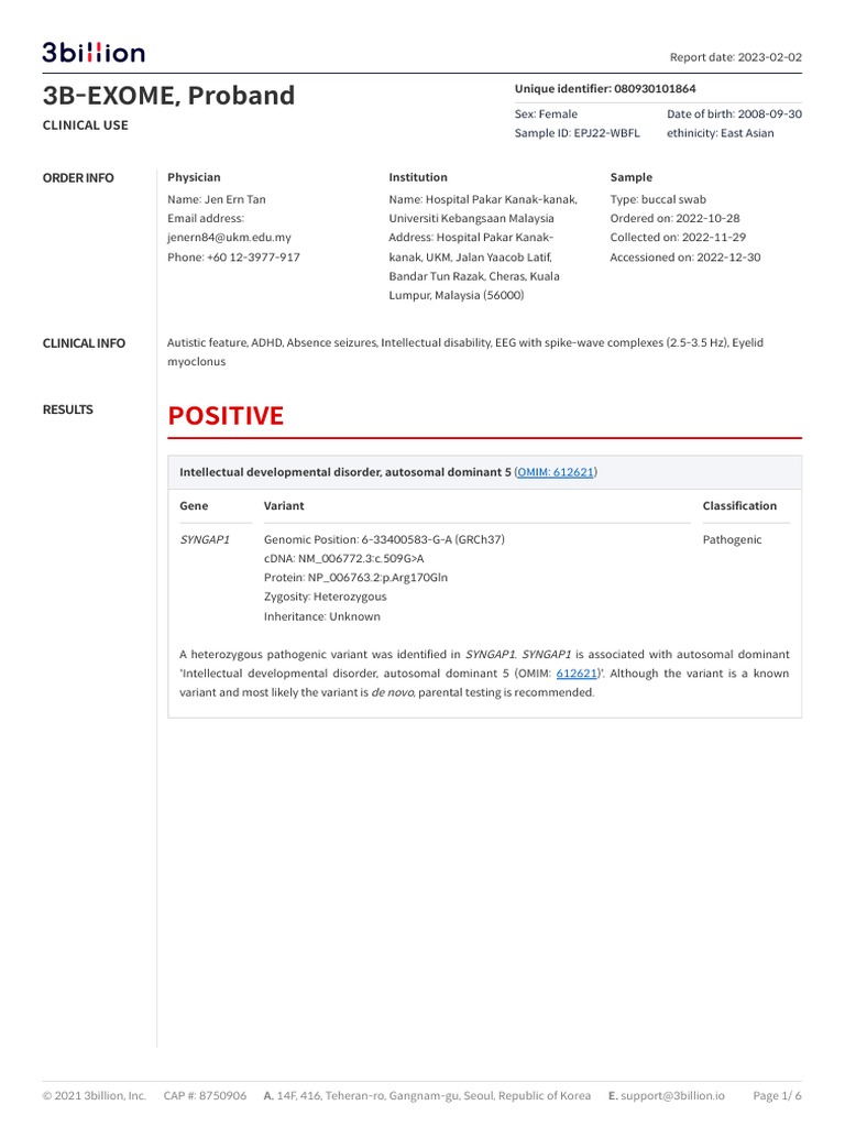 3B-EXOME, Proband: Positive | PDF | Dna Sequencing | Gene Duplication