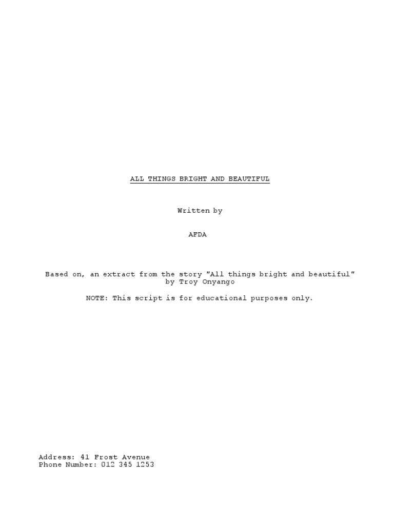 All Things Bright and Beautiful ADAPTED SCRIPT | PDF